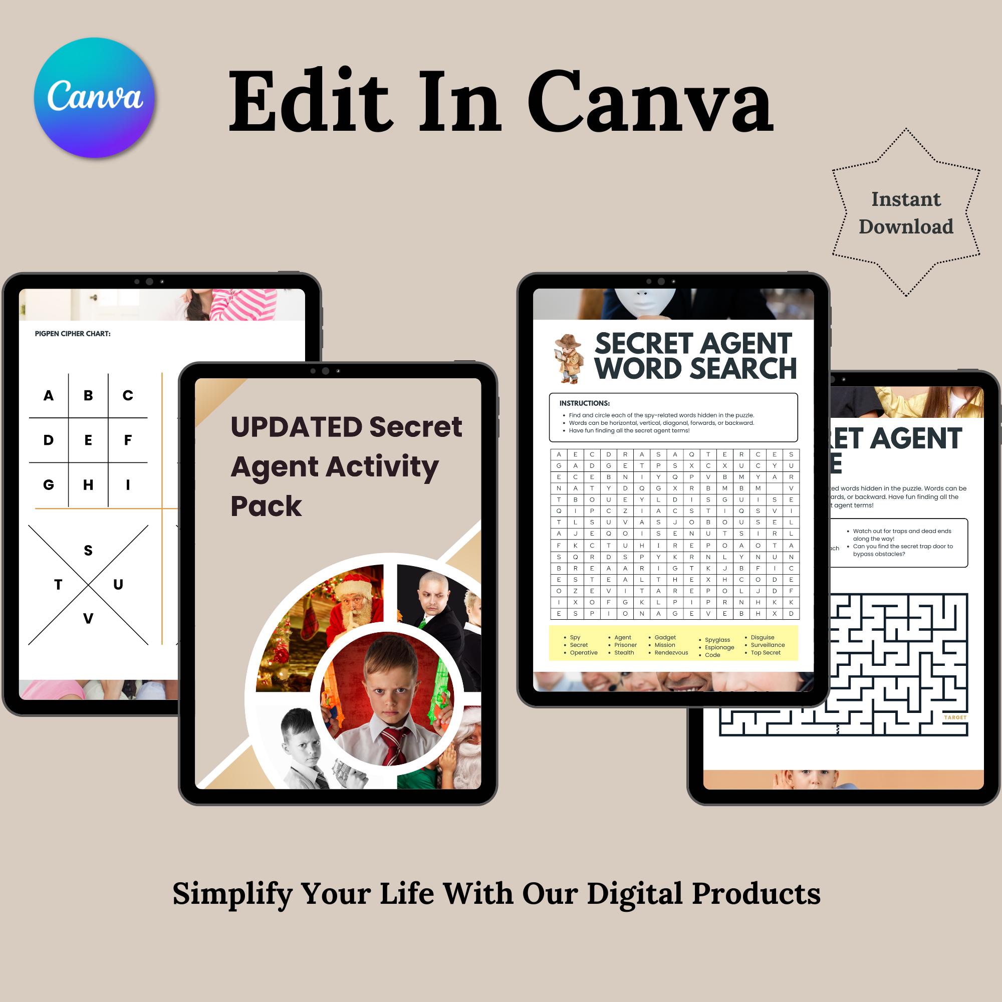 Kids Activity Pack, Updated Secret Agent Activity Pack, Detective Party ...