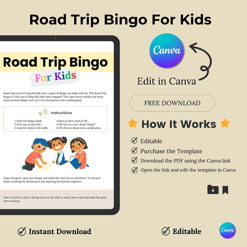 Road Trip Bingo for Kids, Bingo Game for Kids, Travel Bingo Cards ...