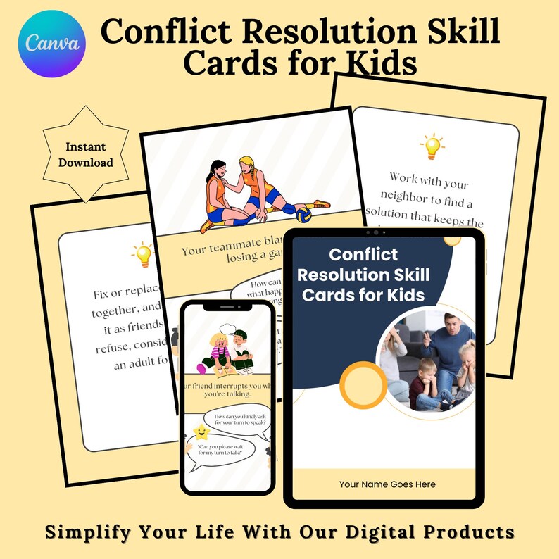 Conflict Resolution Skill Cards for Kids, Emotional Regulation Coping ...