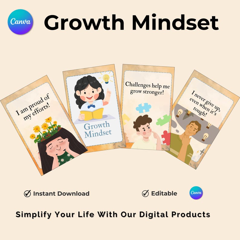 Mindfulness Cards, Growth Mindset Affirmation Cards, Confidence ...