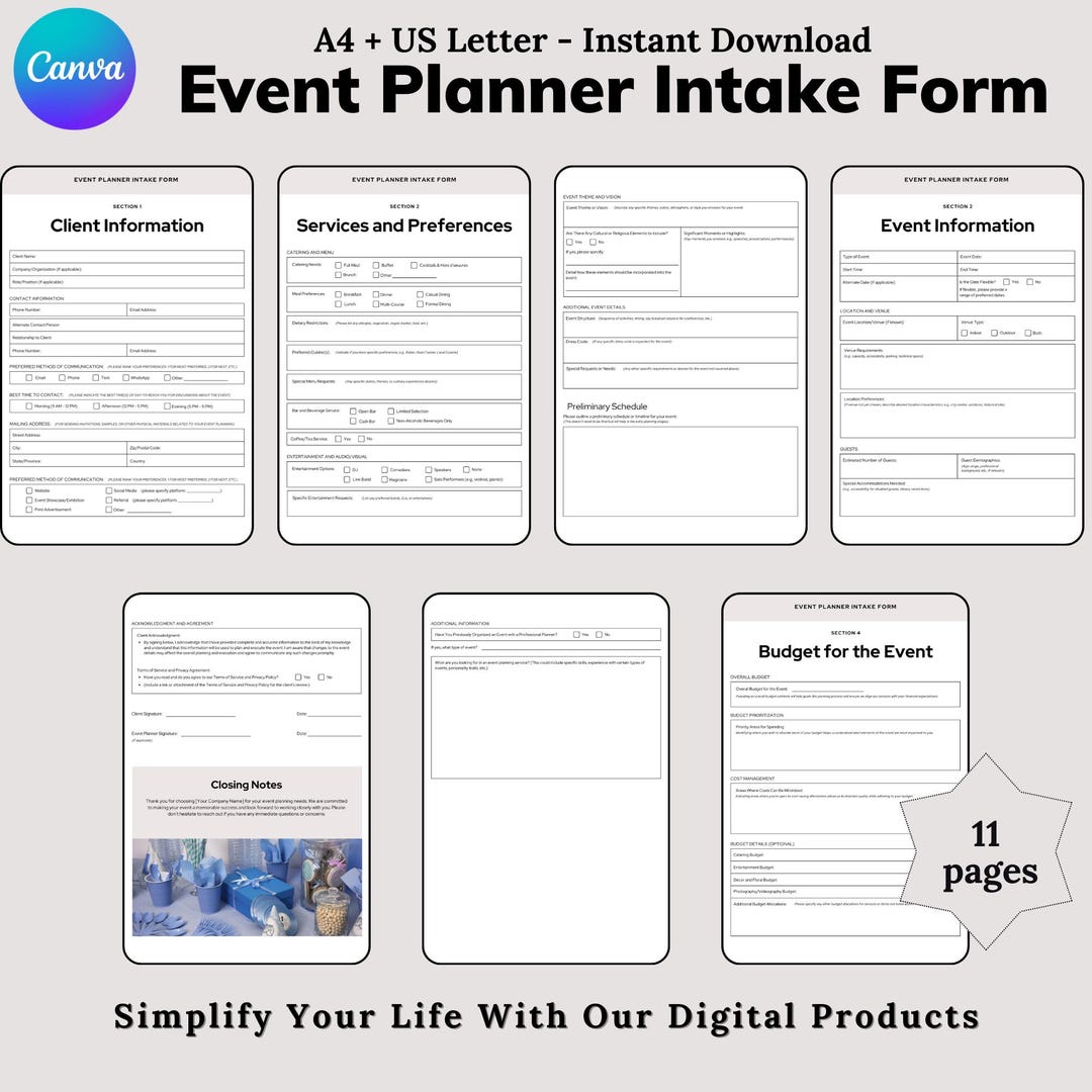 Event Planner Intake Form, Party Planning Intake Form, Event ...