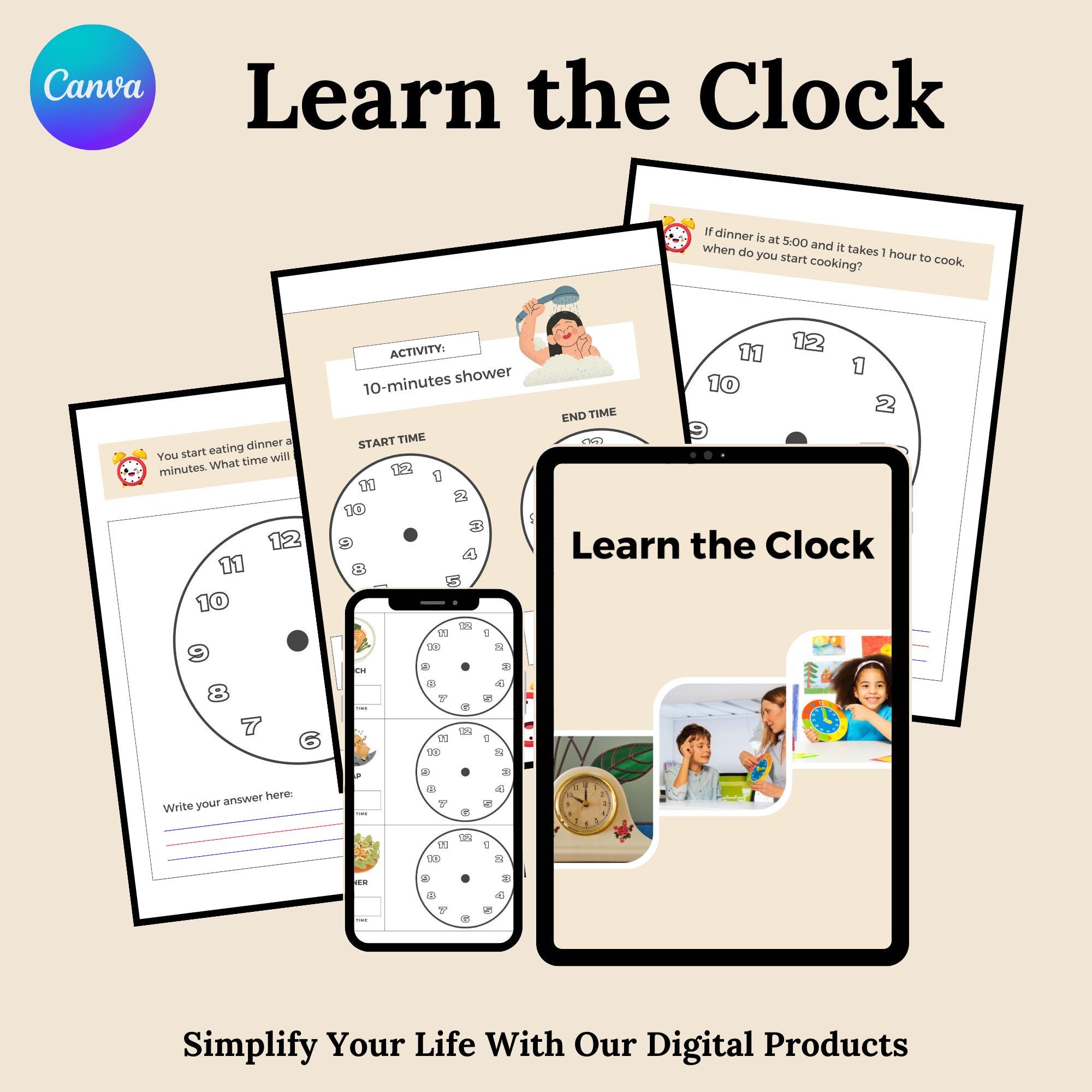 Learn the Clock Worksheet, Analog Clock Activity Worksheet, Time Clock ...