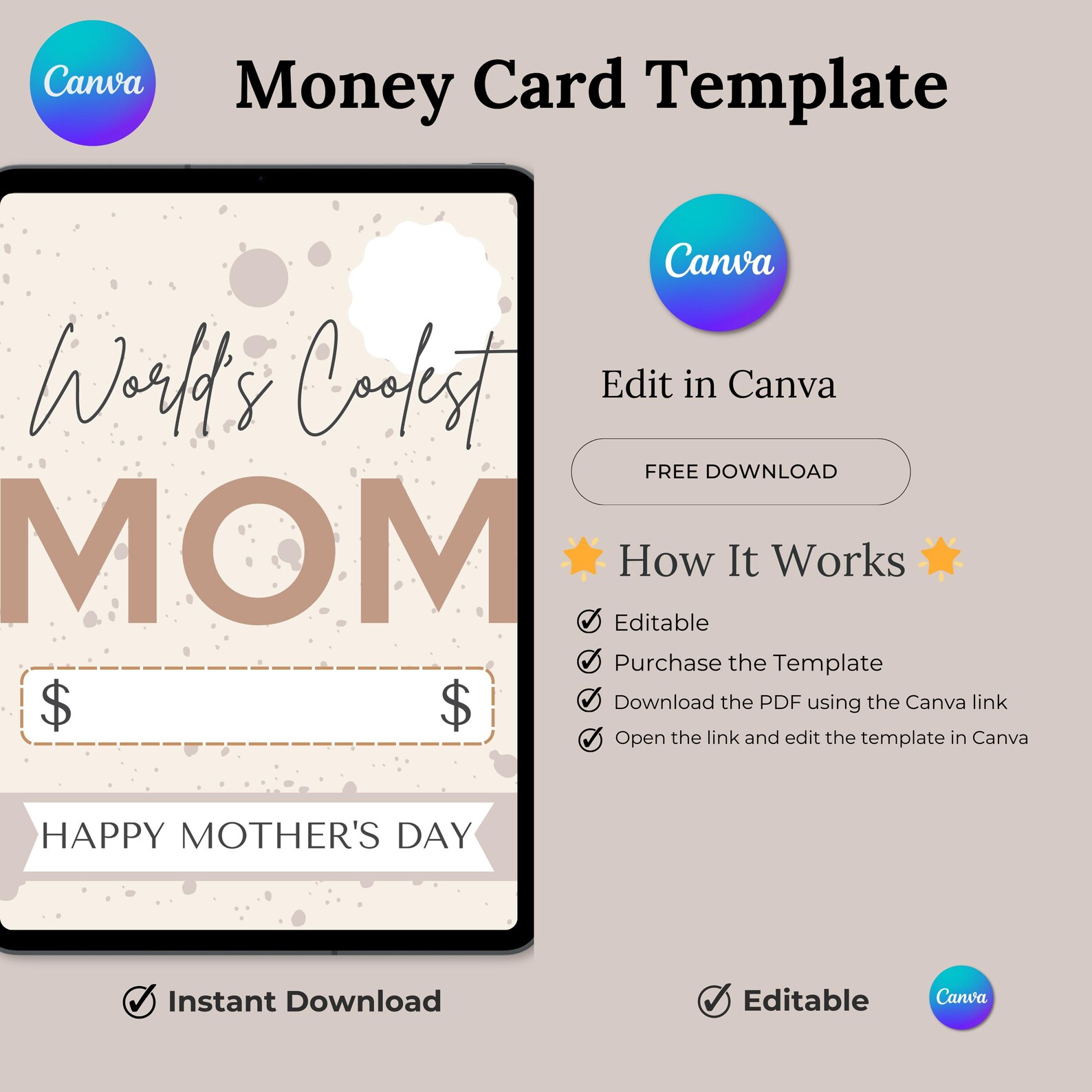 Money Card Template, Money Envelope Card Template, Digital Gift Card ...