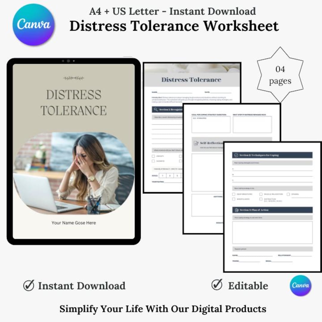 Distress Tolerance Therapy Worksheet, Window of Tolerance Somatic ...