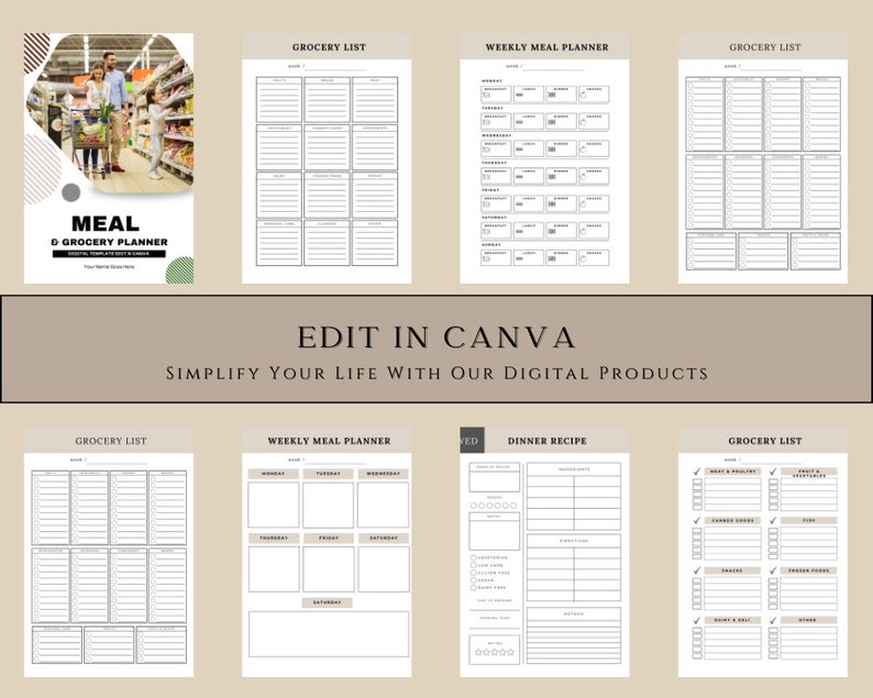 Digital Meal Planner, Weekly Grocery Planner Template, Meal Planning ...