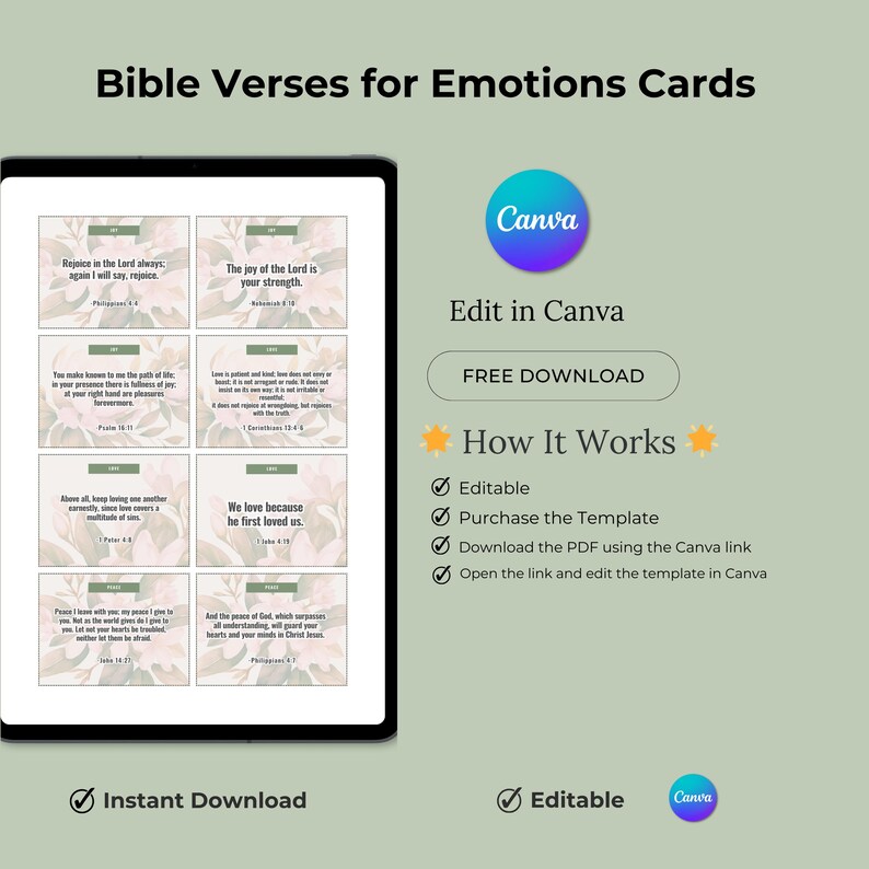 Bible Verse Card, Bible Study Affirmation Cards, Bible Verses Emotion ...