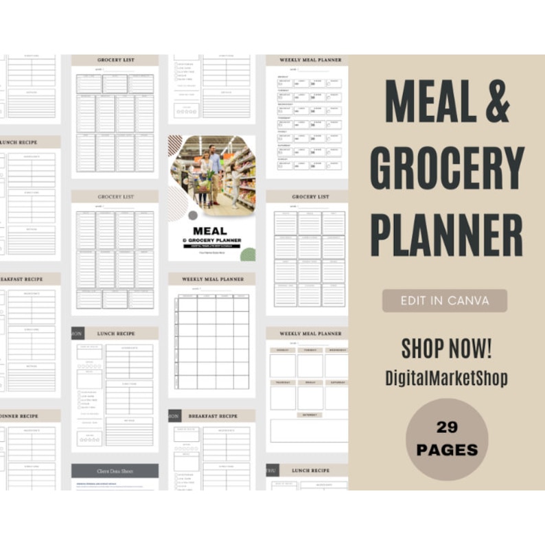 Digital Meal Planner, Weekly Grocery Planner Template, Meal Planning ...