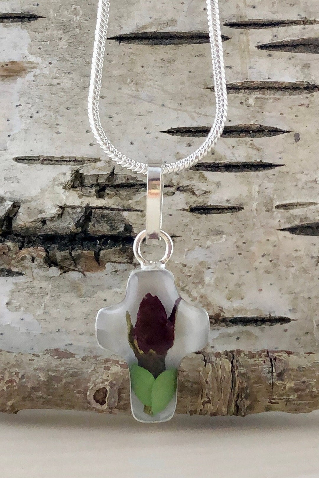 Rose Cross Pendant, Miniature Real Rose, Cross Necklace, Sterling ...