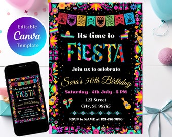 Fiesta Birthday Party Invitation, Mexican Fiesta Theme, Mexican Theme ...