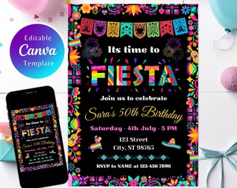 Fiesta Birthday Party Invitation, Mexican Fiesta Theme, Mexican Theme ...