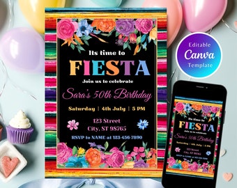 Fiesta Birthday Party Invitation, Mexican Fiesta Theme, Mexican Theme ...