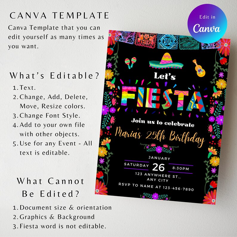 Fiesta Birthday Party Invitation, Mexican Fiesta Theme, Mexican Theme ...