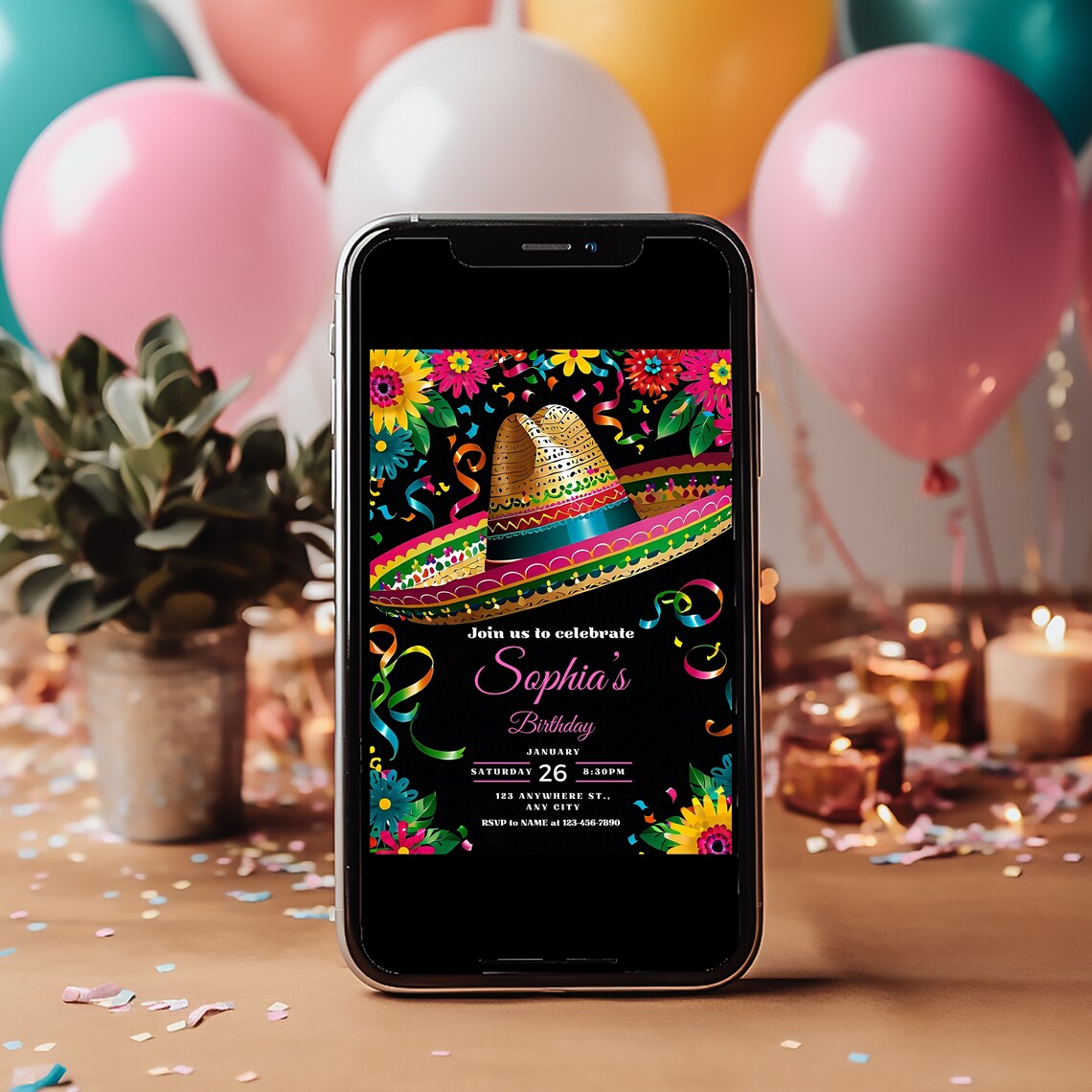 Fiesta Birthday Party Invitation, Mexican Fiesta Theme, Mexican Theme ...