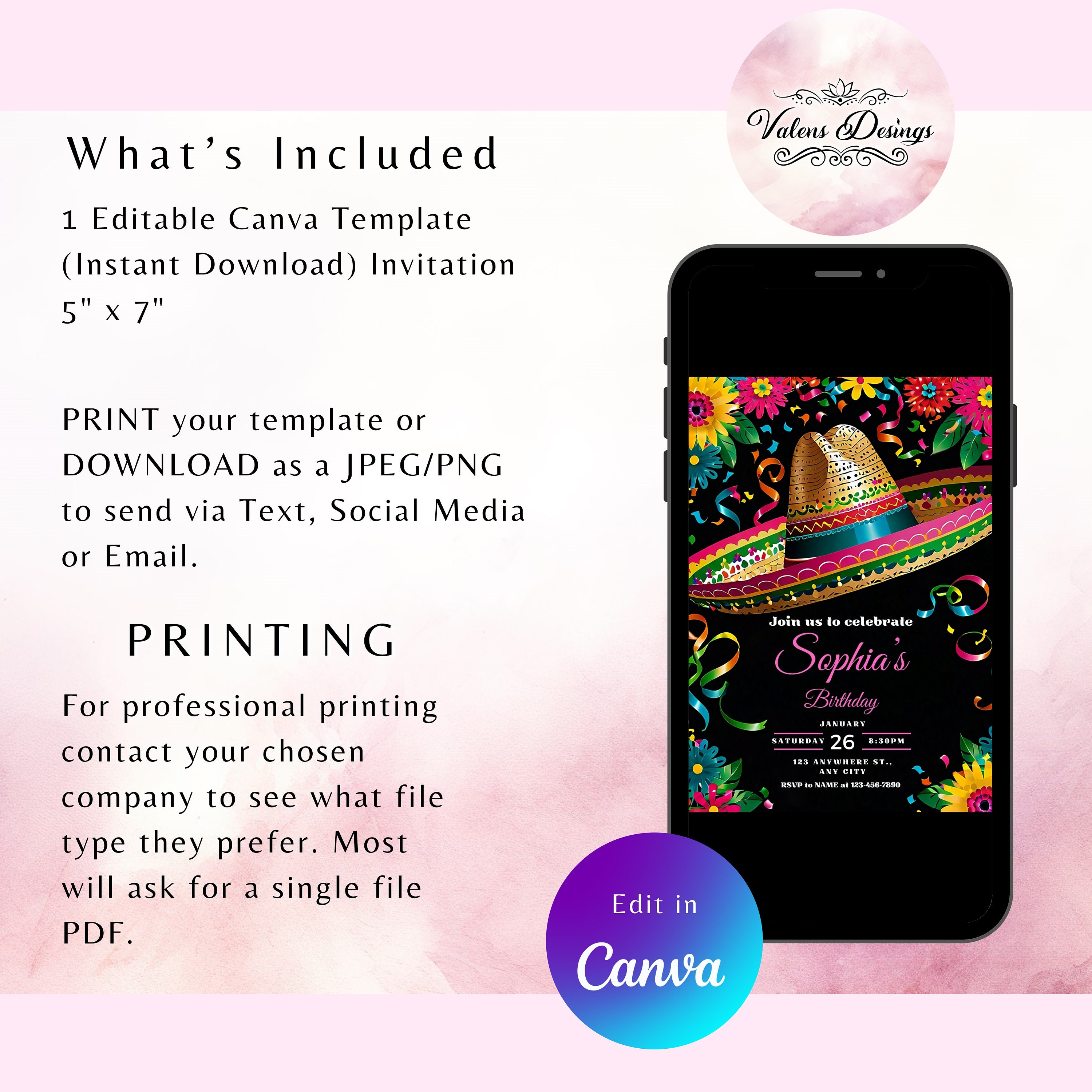 Fiesta Birthday Party Invitation, Mexican Fiesta Theme, Mexican Theme ...