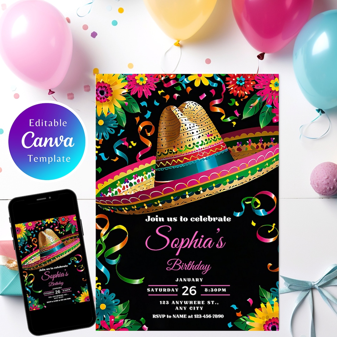 Fiesta Birthday Party Invitation, Mexican Fiesta Theme, Mexican Theme ...