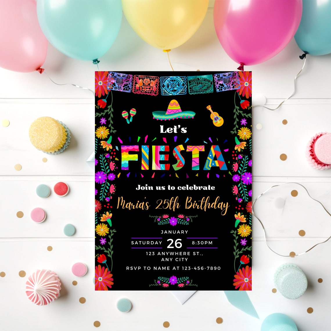 Fiesta Birthday Party Invitation, Mexican Fiesta Theme, Mexican Theme ...