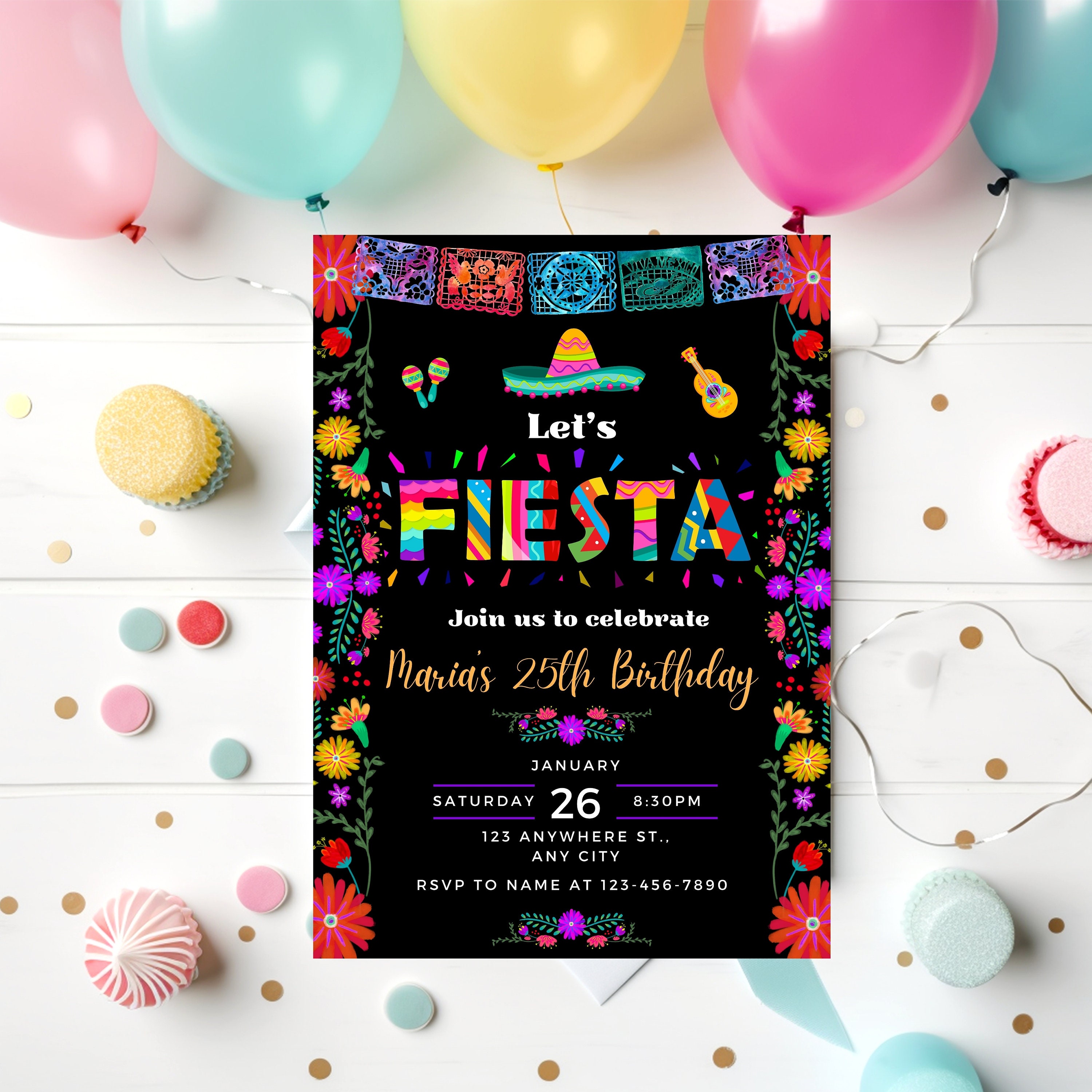 Fiesta Birthday Party Invitation, Mexican Fiesta Theme, Mexican Theme ...
