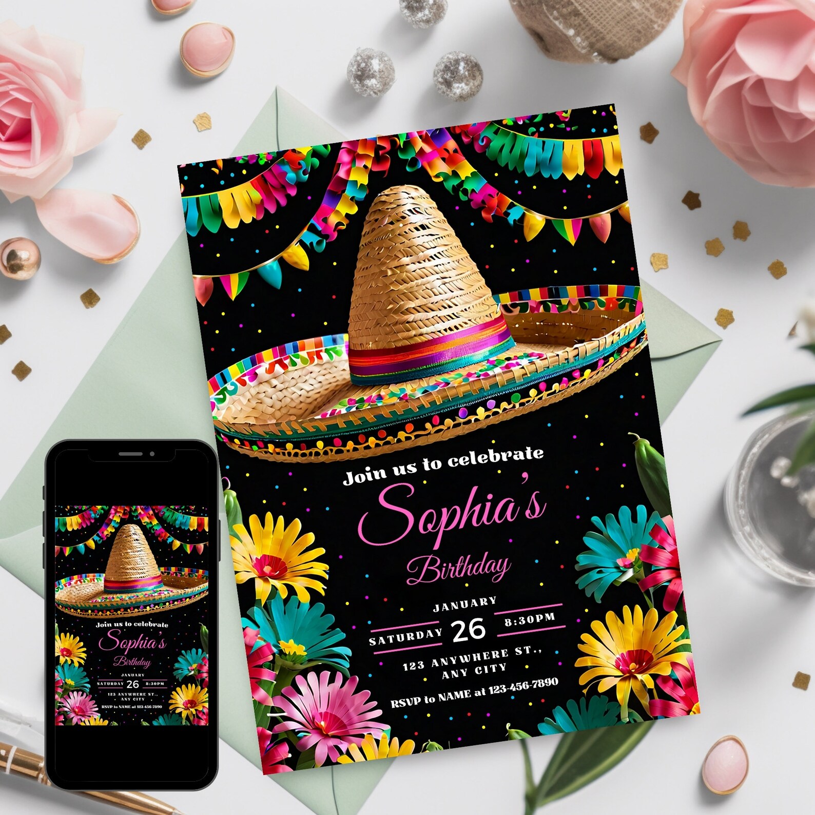 Fiesta Birthday Party Invitation, Mexican Fiesta Theme, Mexican Theme ...