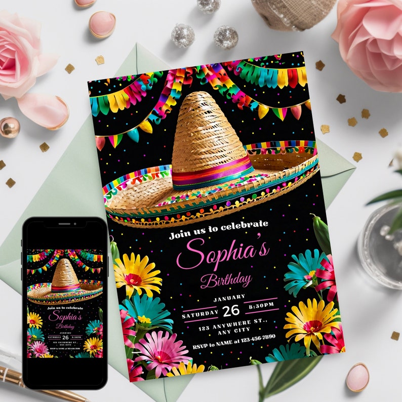 Fiesta Birthday Party Invitation, Mexican Fiesta Theme, Mexican Theme ...