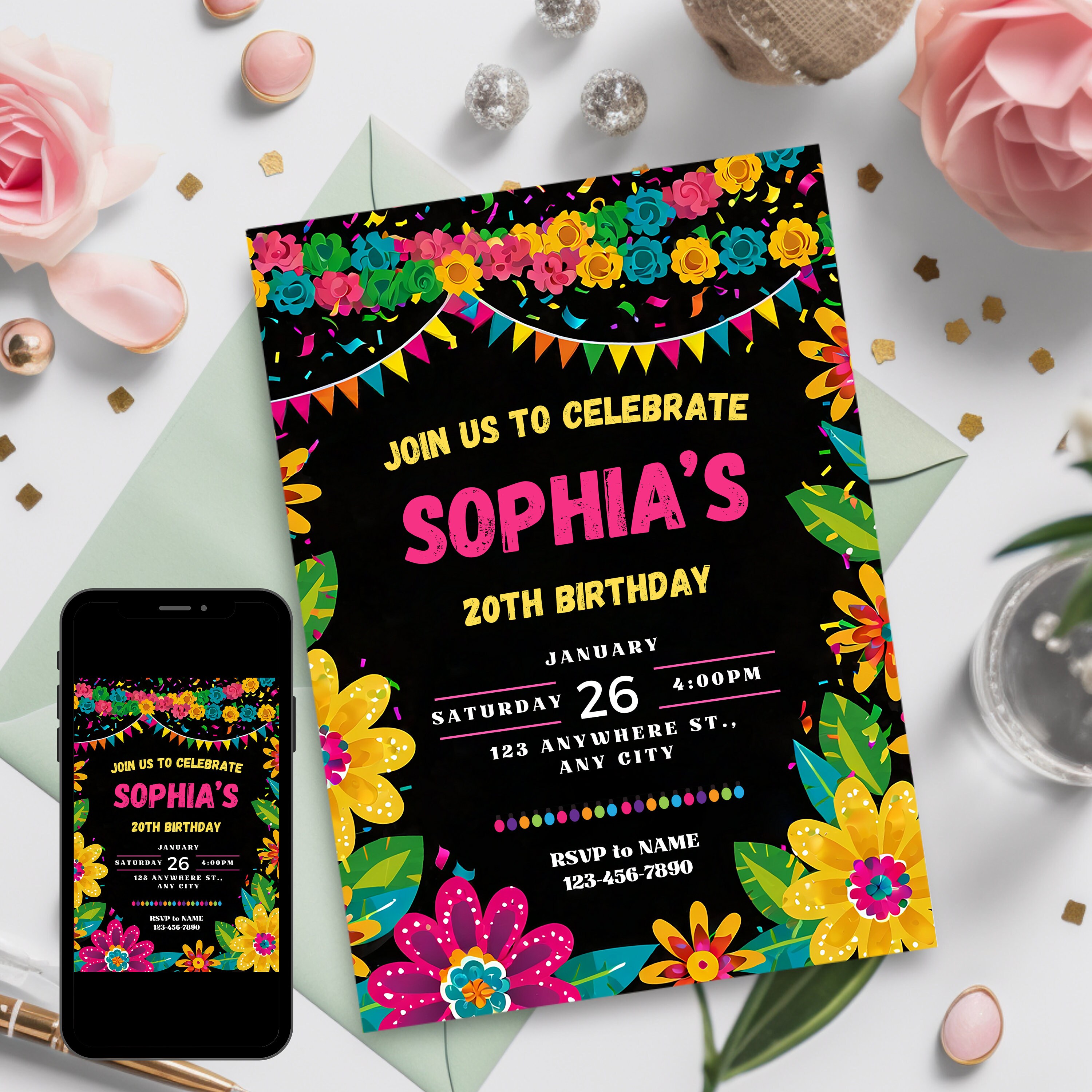 Fiesta Birthday Party Invitation, Mexican Fiesta Theme, Mexican Theme ...