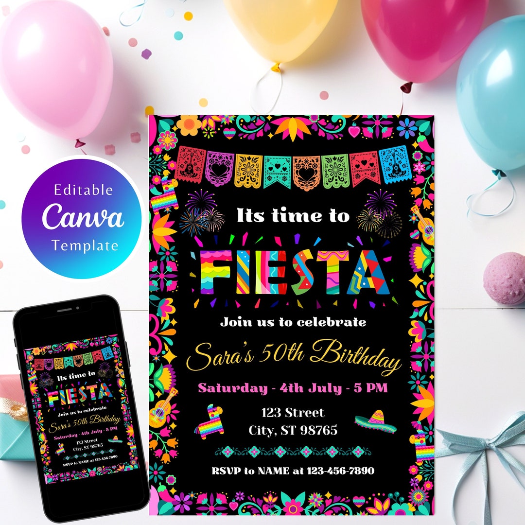 Fiesta Birthday Party Invitation, Mexican Fiesta Theme, Mexican Theme ...