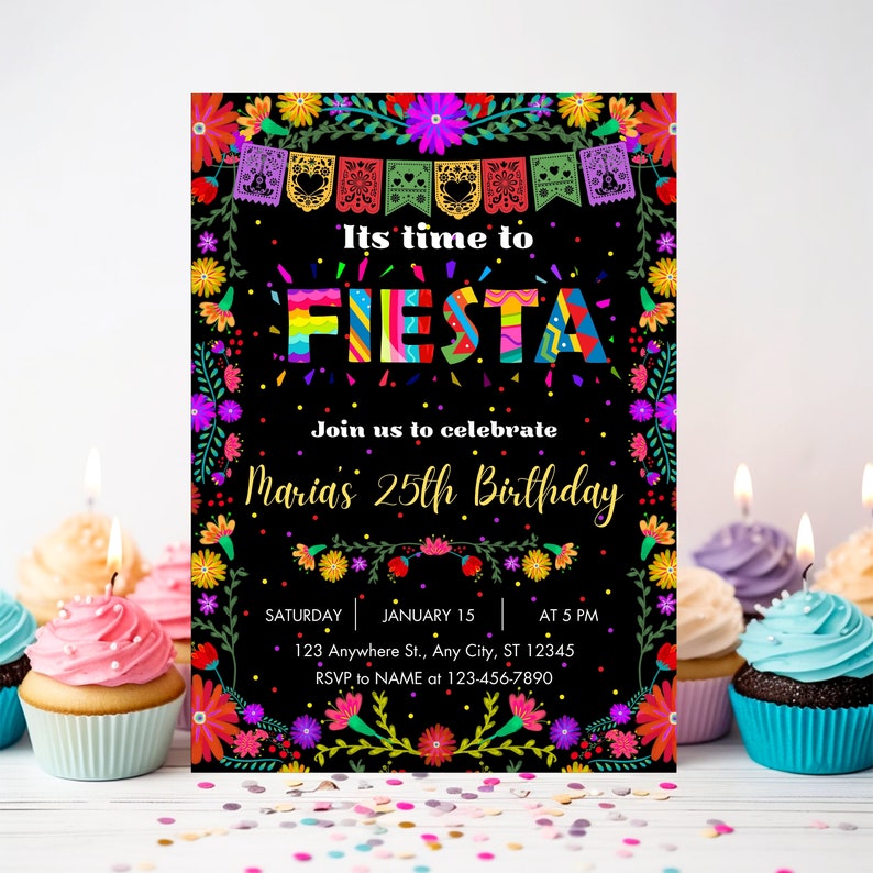 Fiesta Birthday Party Invitation, Mexican Fiesta Theme, Mexican Theme ...