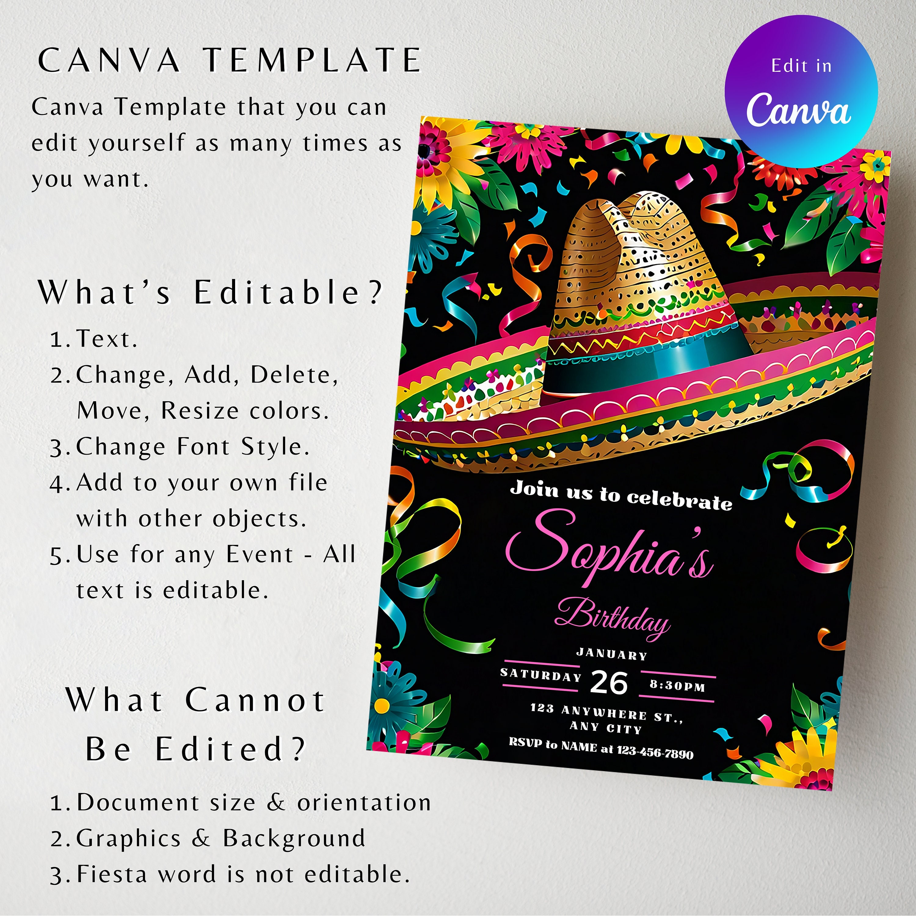 Fiesta Birthday Party Invitation, Mexican Fiesta Theme, Mexican Theme ...