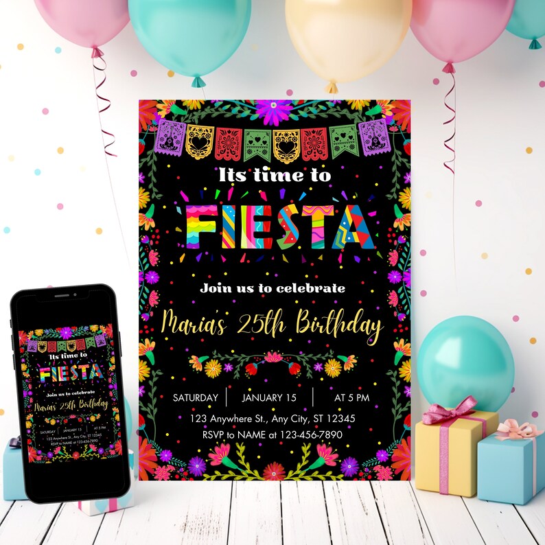 Fiesta Birthday Party Invitation, Mexican Fiesta Theme, Mexican Theme ...