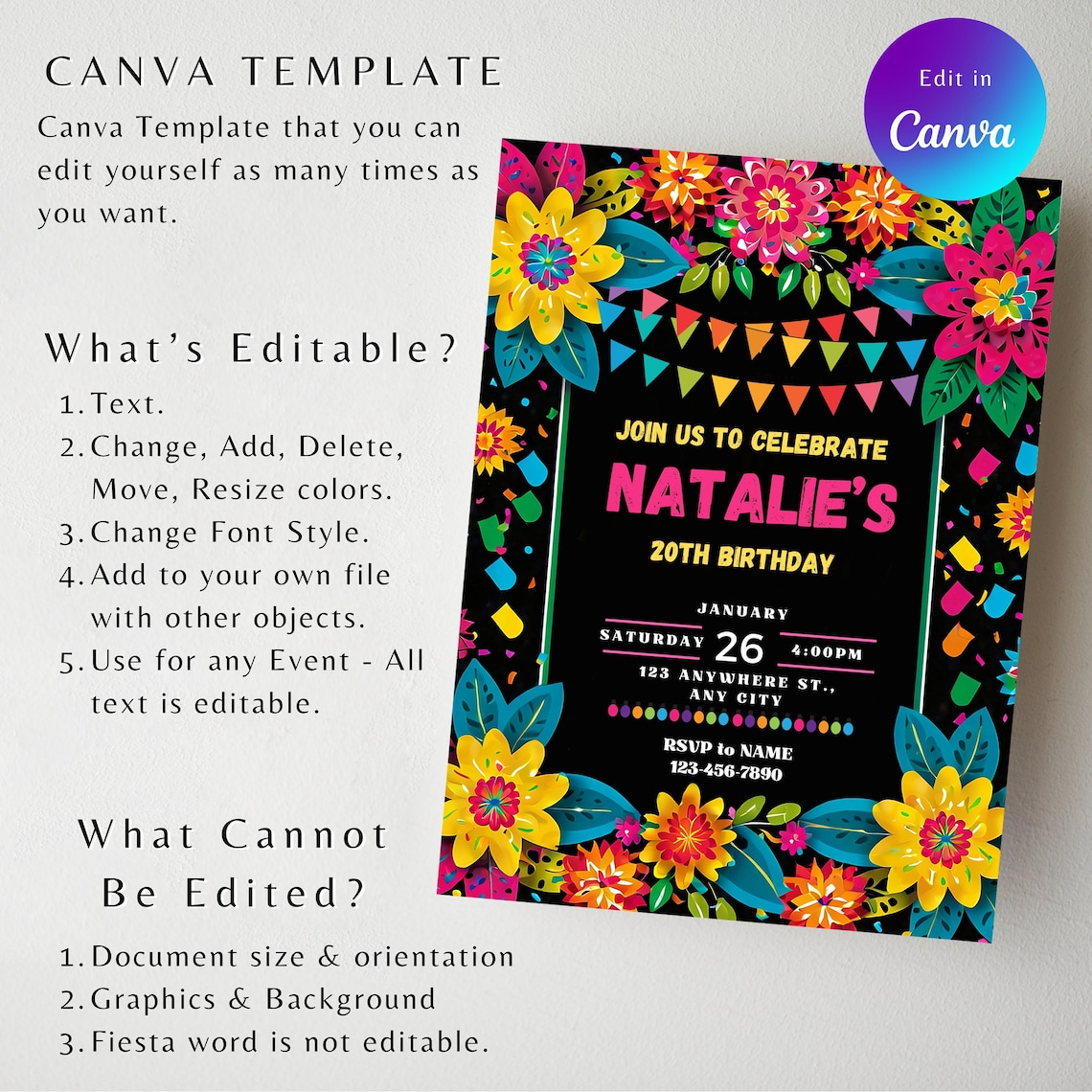 Fiesta Birthday Party Invitation, Mexican Fiesta Theme, Mexican Theme ...