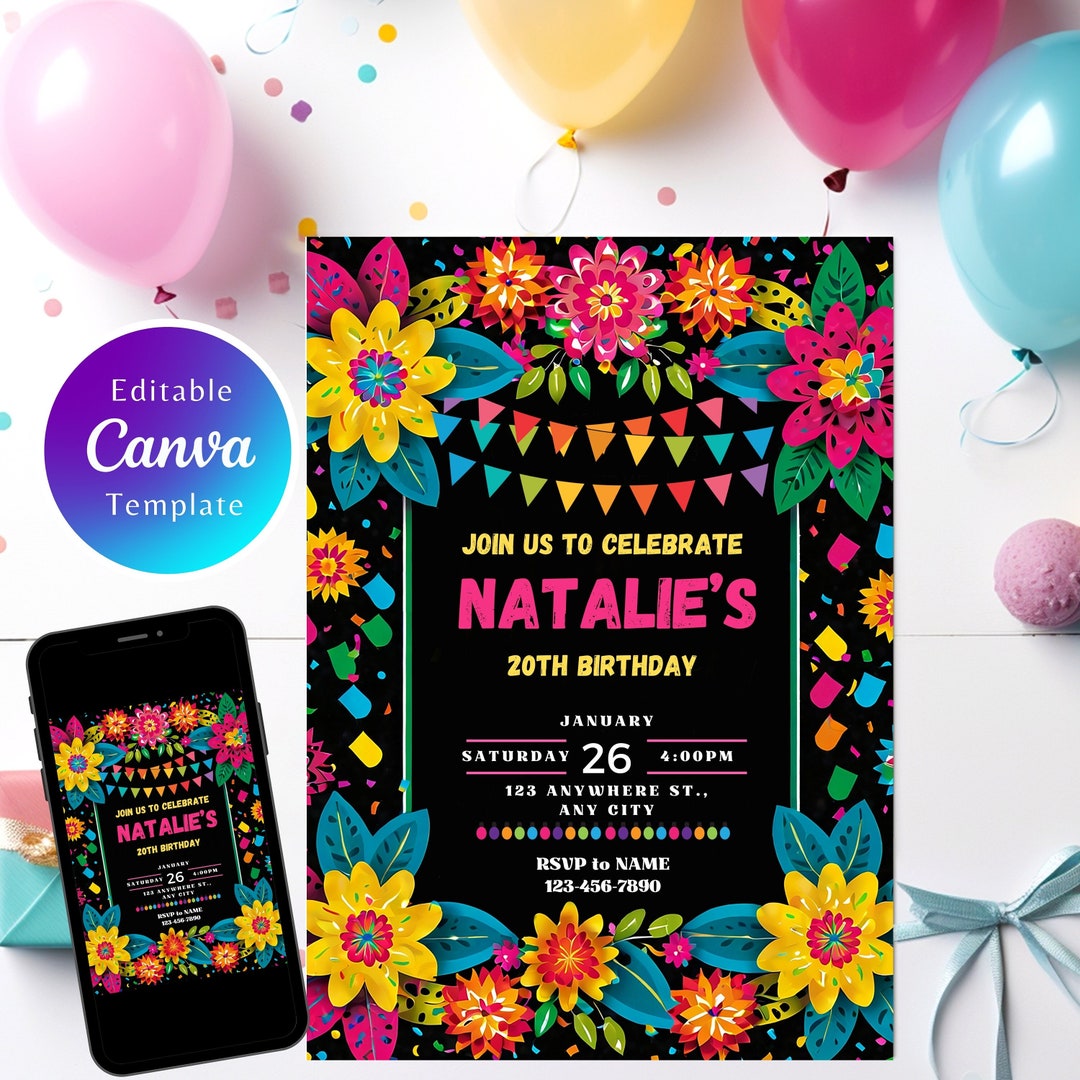 Fiesta Birthday Party Invitation, Mexican Fiesta Theme, Mexican Theme ...