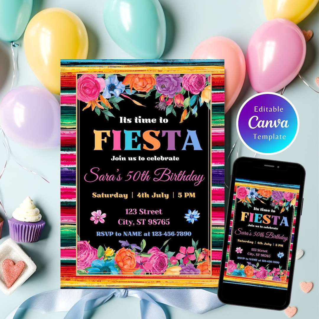 Fiesta Birthday Party Invitation, Mexican Fiesta Theme, Mexican Theme ...
