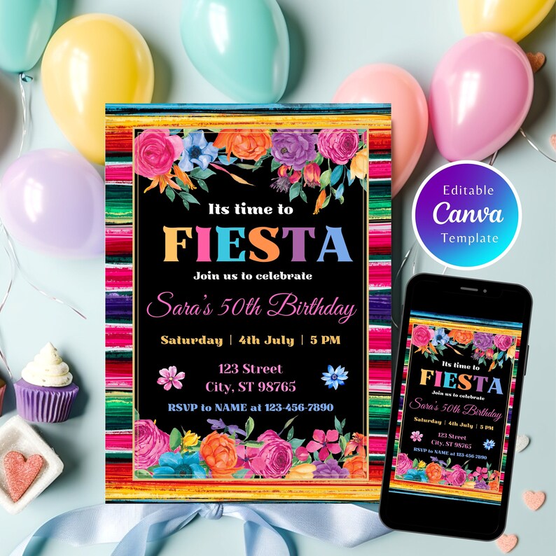 Fiesta Birthday Party Invitation, Mexican Fiesta Theme, Mexican Theme ...