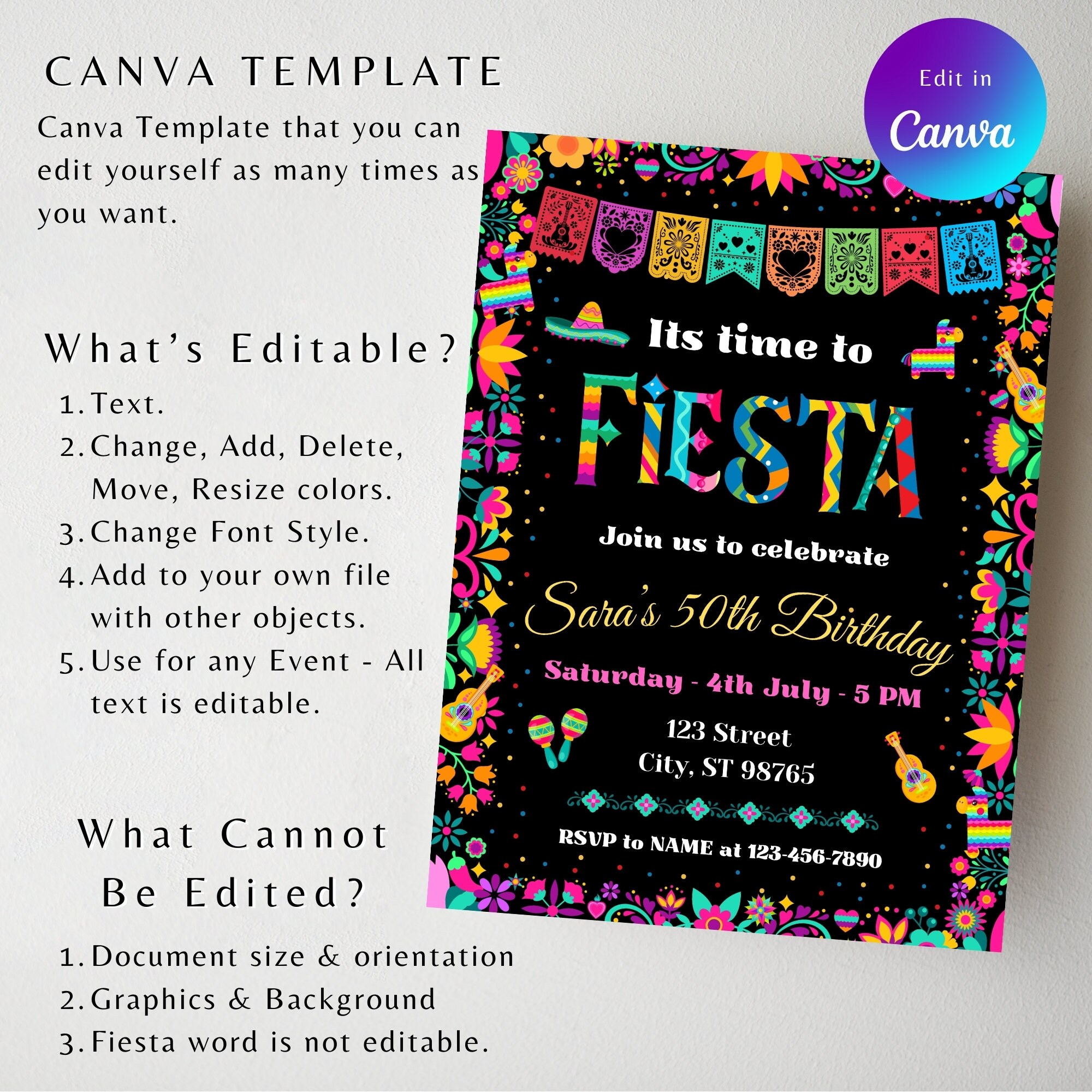 Fiesta Birthday Party Invitation, Mexican Fiesta Theme, Mexican Theme ...
