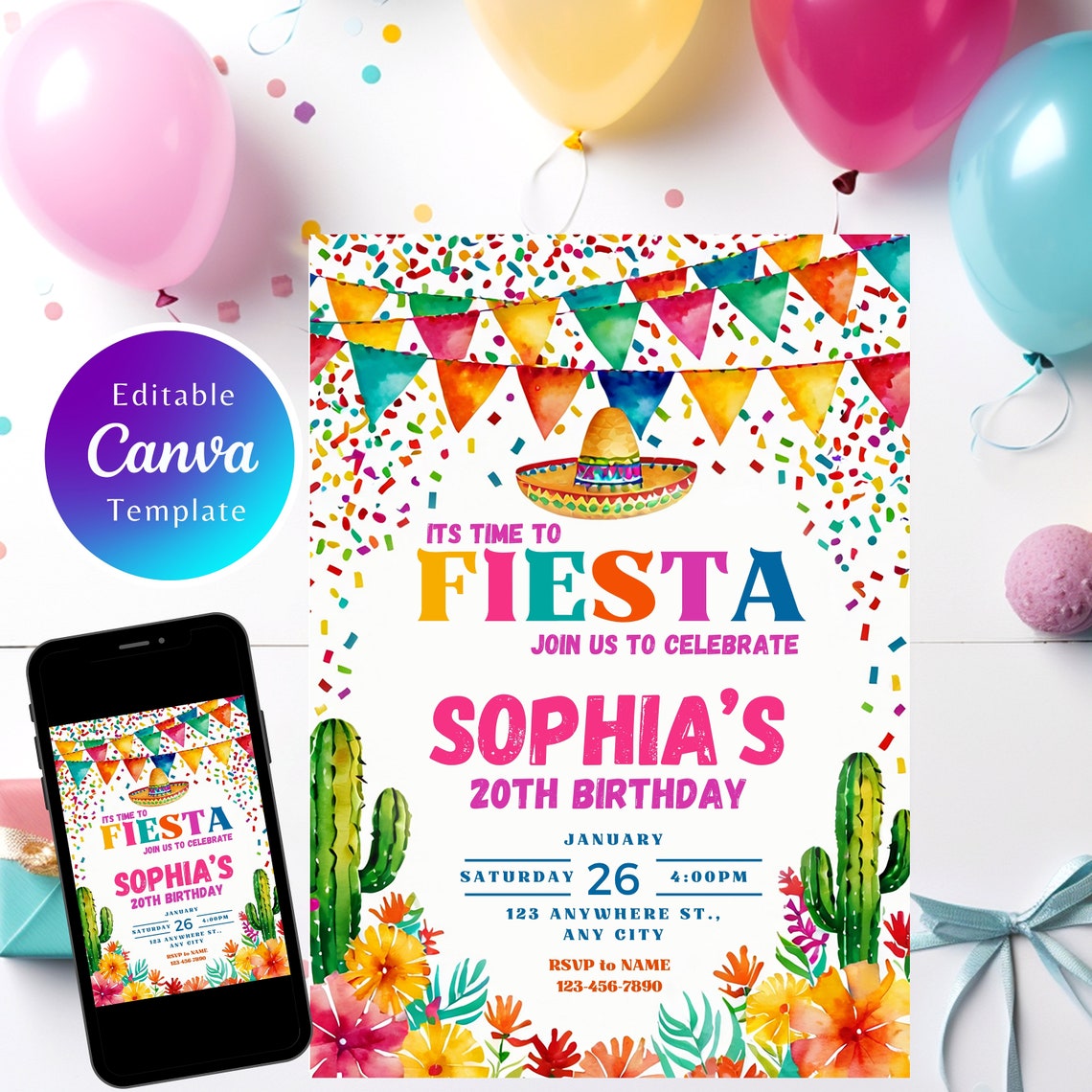 Fiesta Birthday Party Invitation, Mexican Fiesta Theme, Mexican Theme ...