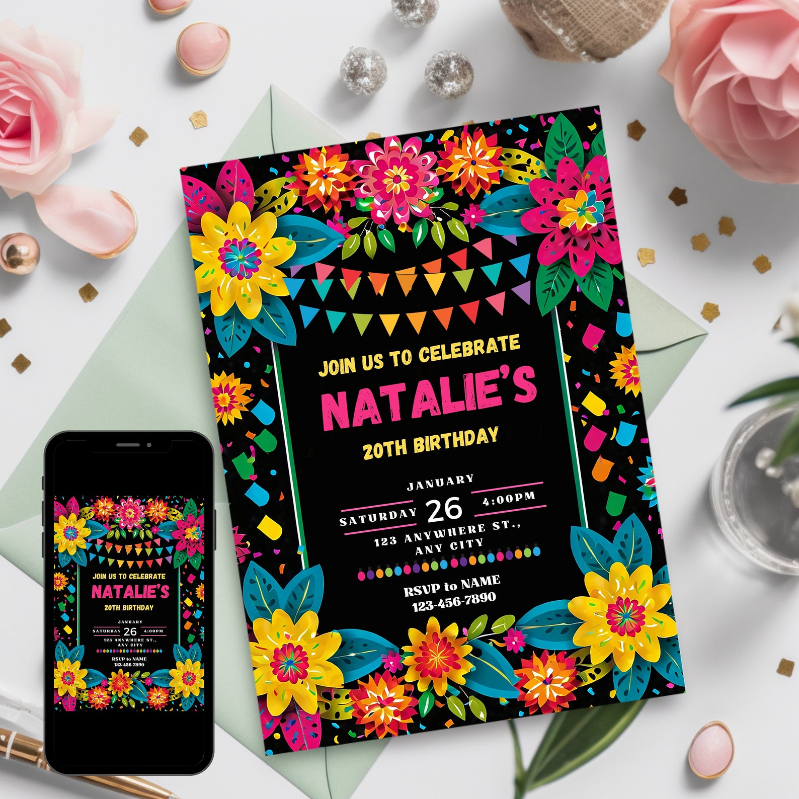 Fiesta Birthday Party Invitation, Mexican Fiesta Theme, Mexican Theme ...