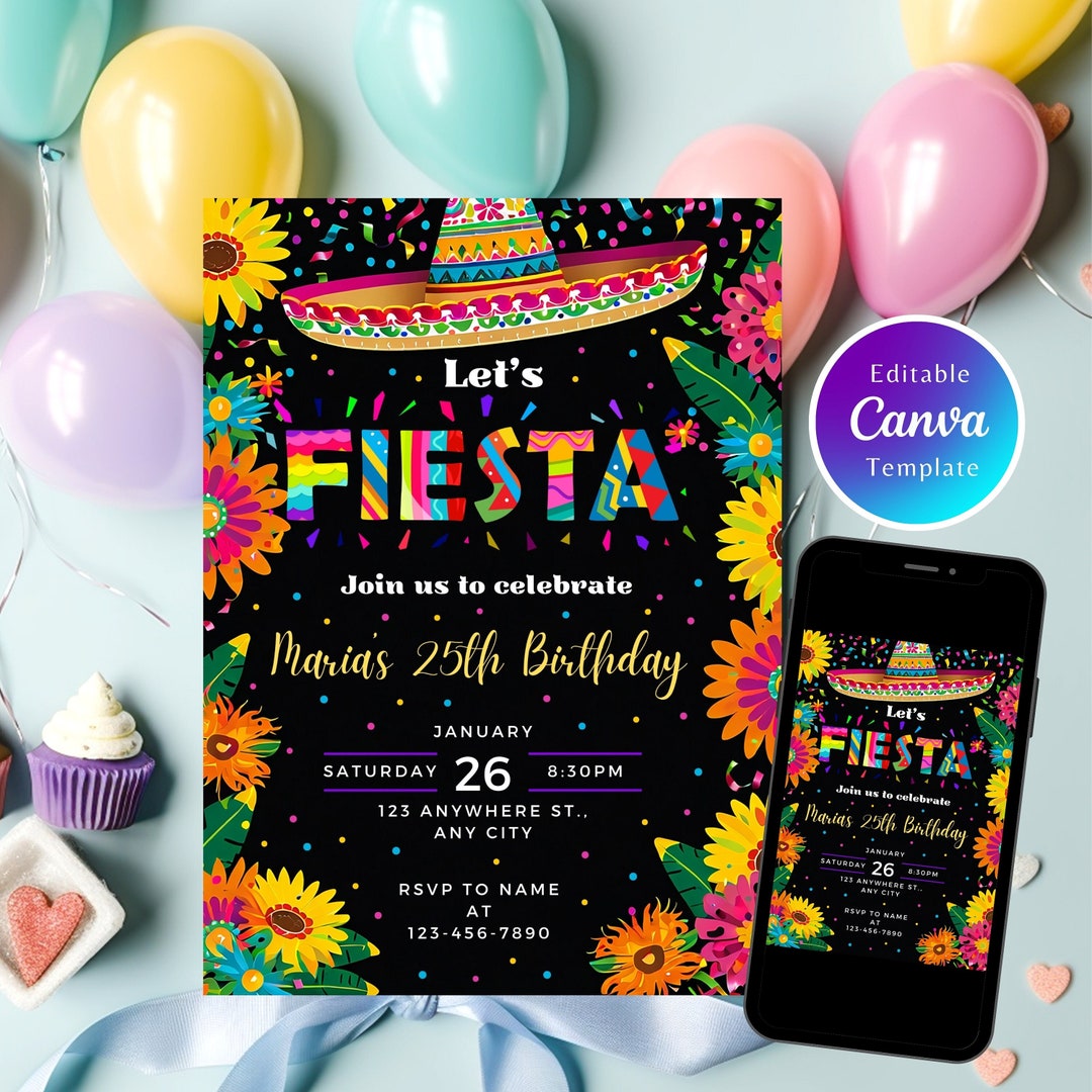 Fiesta Birthday Party Invitation, Mexican Fiesta Theme, Mexican Theme ...