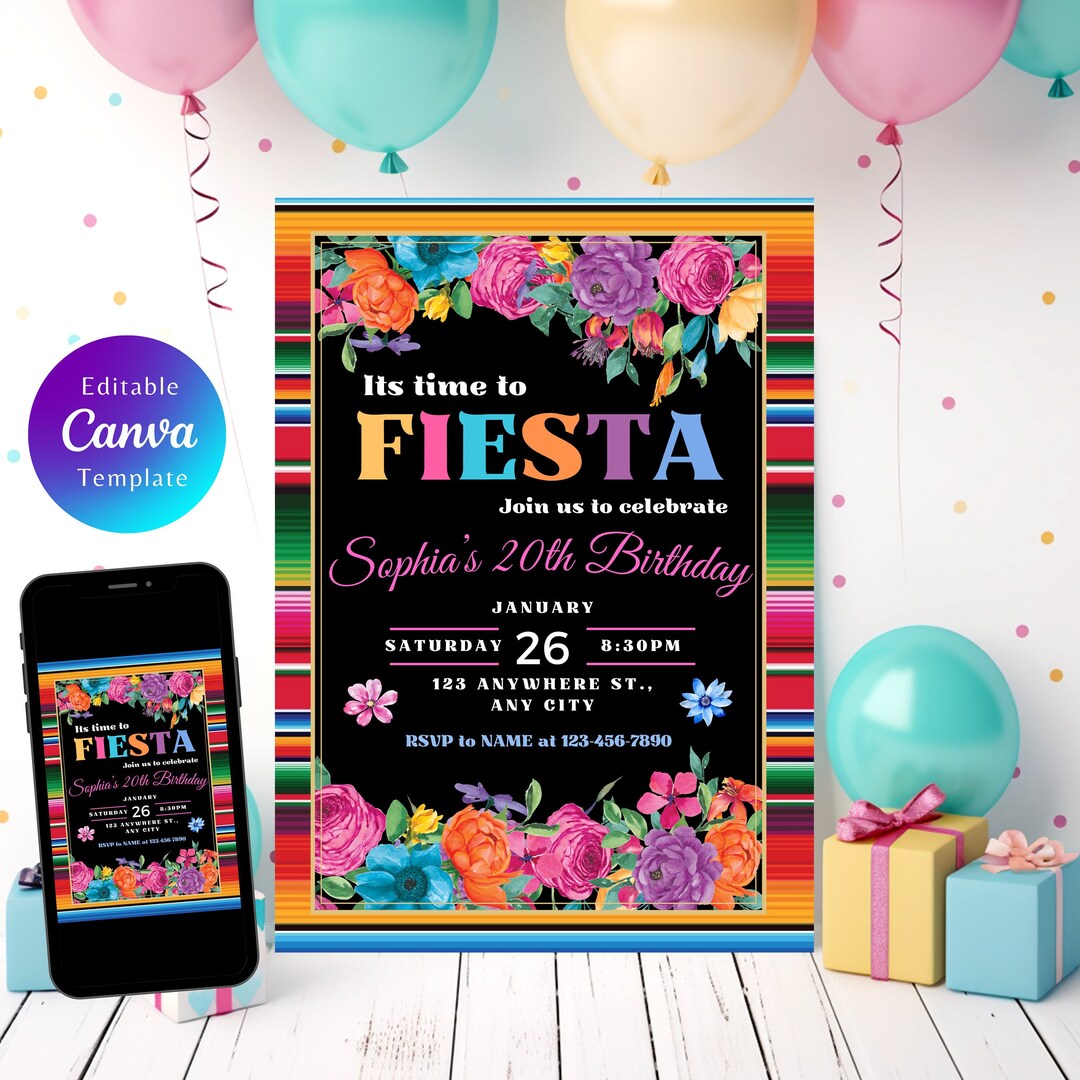 Fiesta Birthday Party Invitation, Mexican Fiesta Theme, Mexican Theme ...
