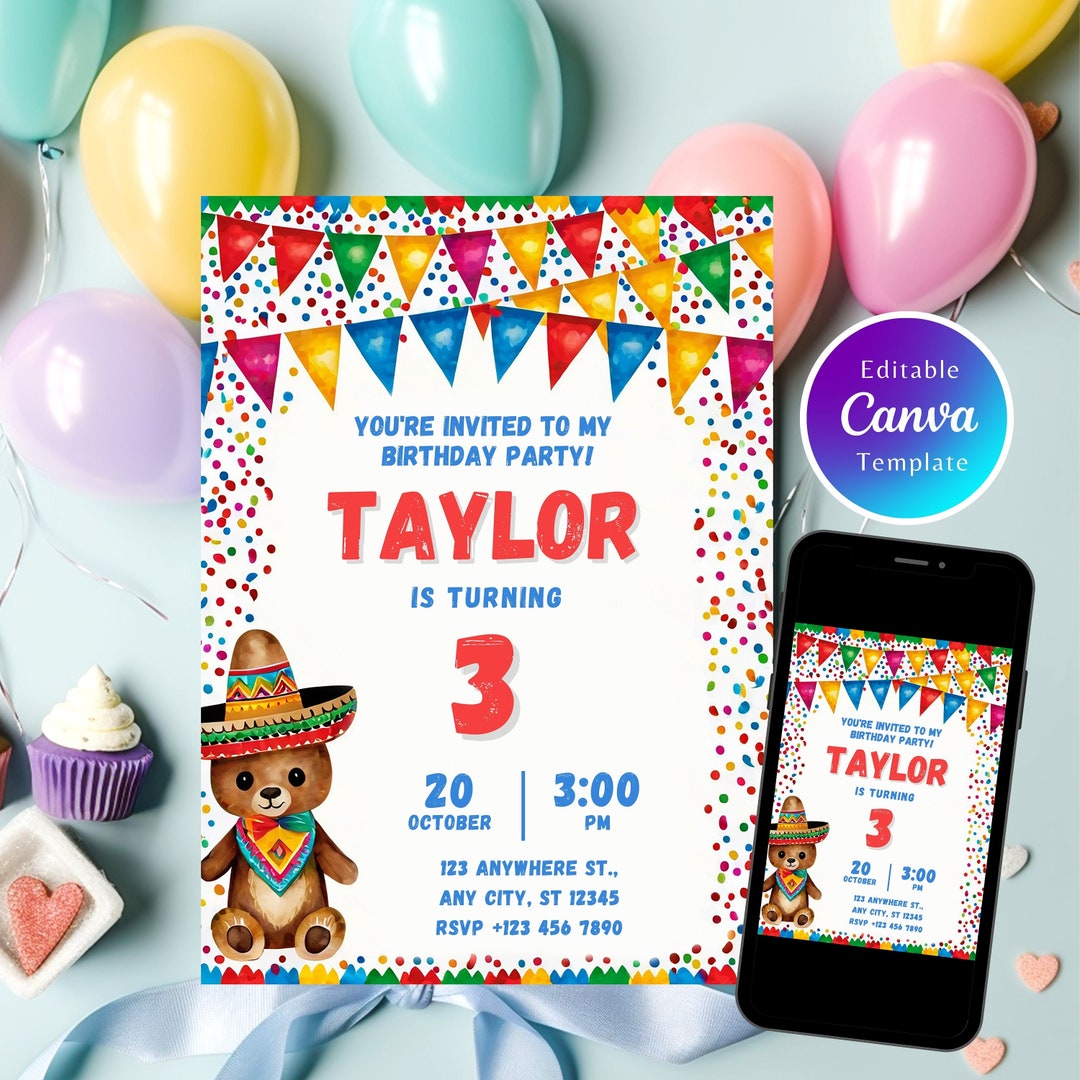 Fiesta Birthday Party Invitation, Mexican Fiesta Theme, Mexican Theme ...