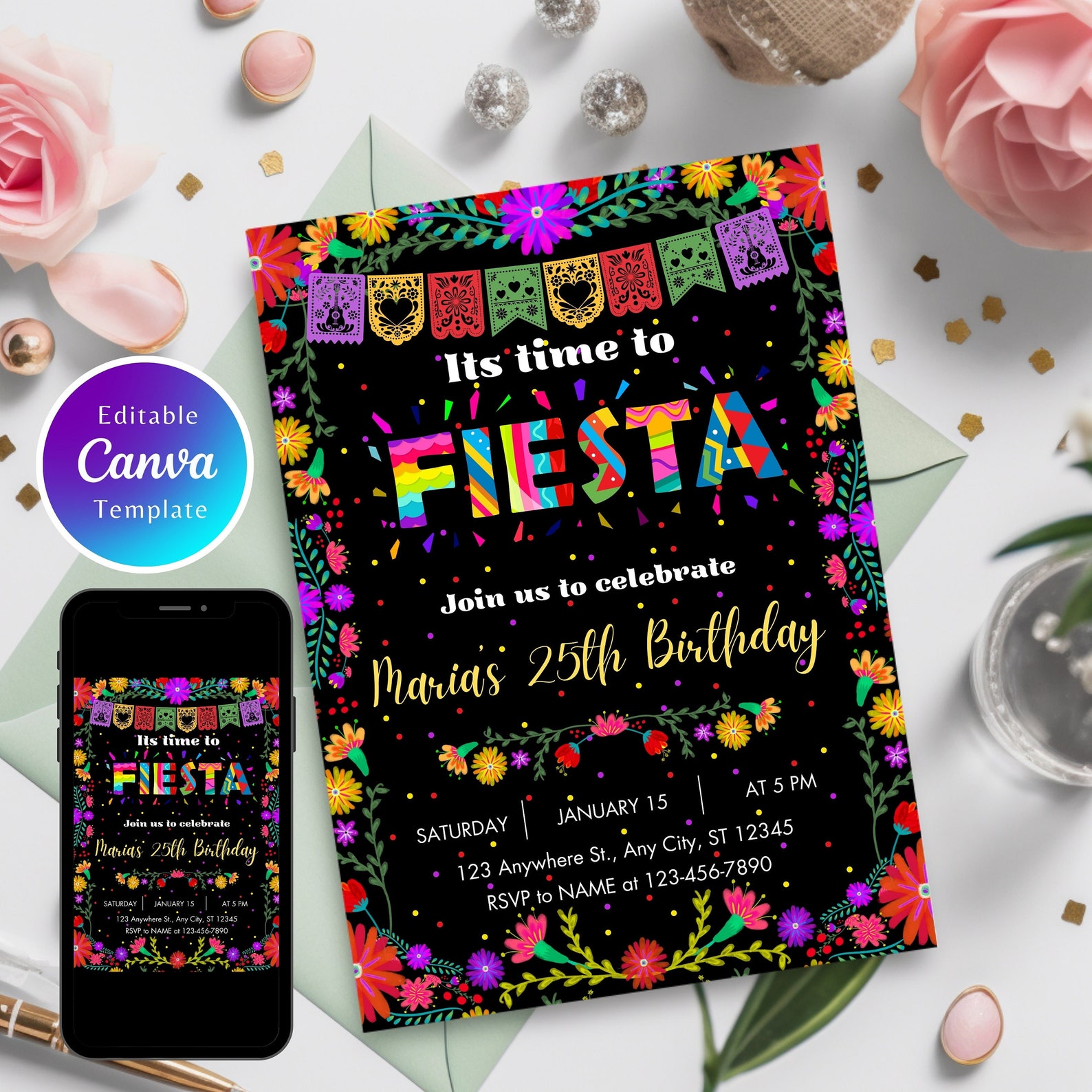 Fiesta Birthday Party Invitation, Mexican Fiesta Theme, Mexican Theme ...