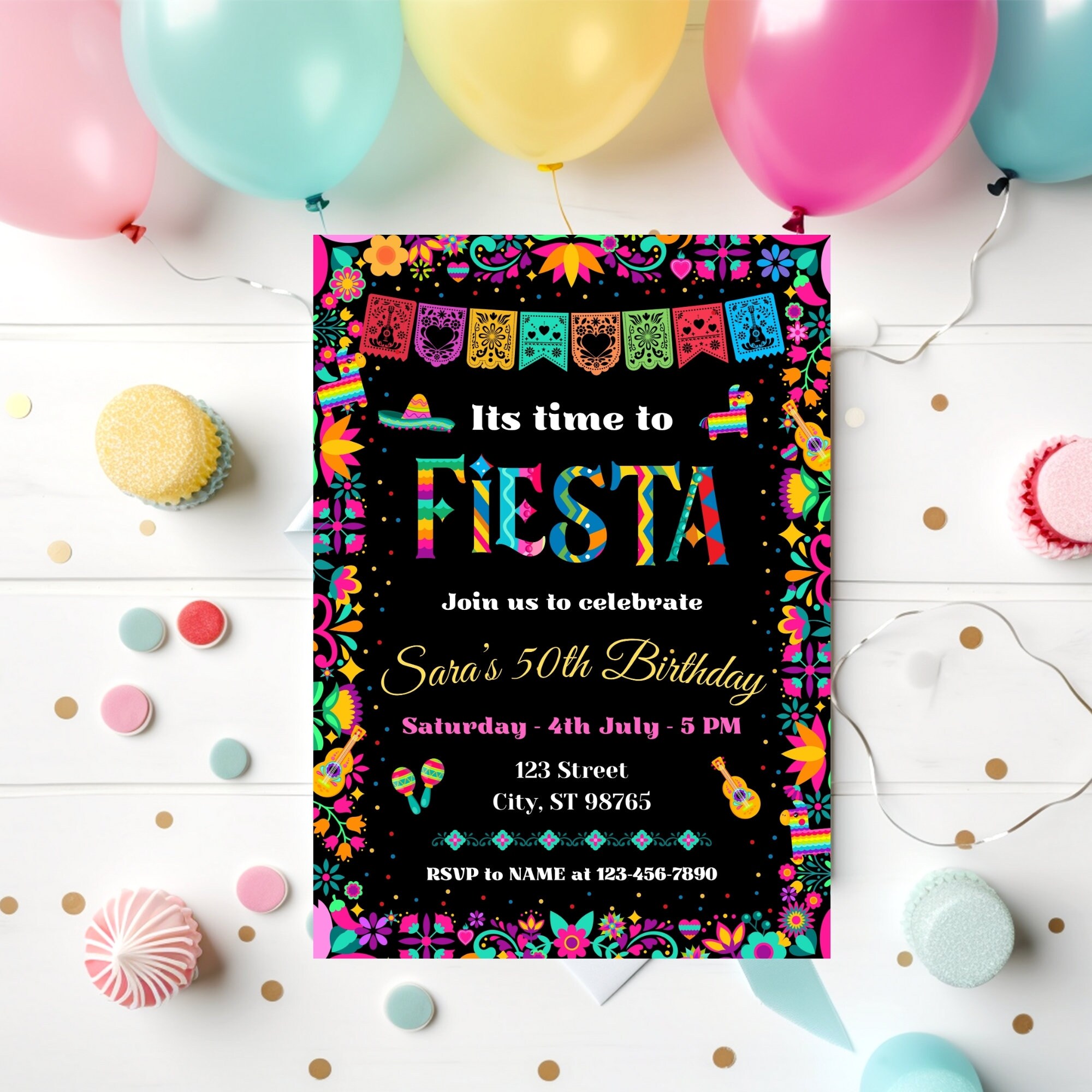 Fiesta Birthday Party Invitation, Mexican Fiesta Theme, Mexican Theme ...