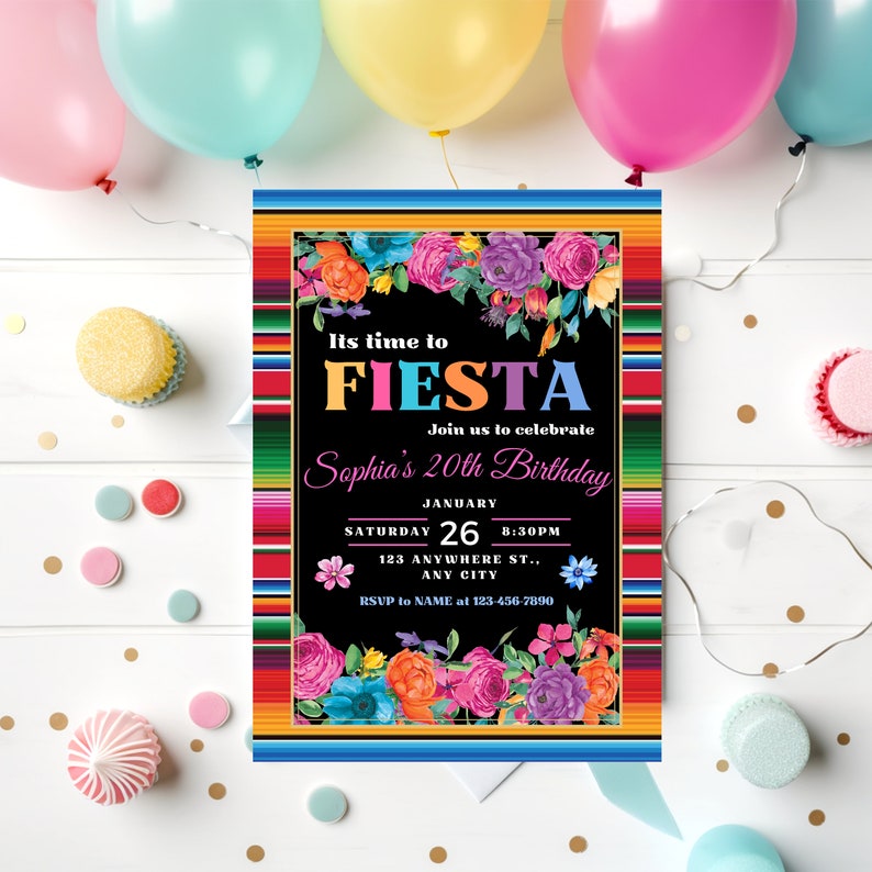 Fiesta Birthday Party Invitation, Mexican Fiesta Theme, Mexican Theme ...