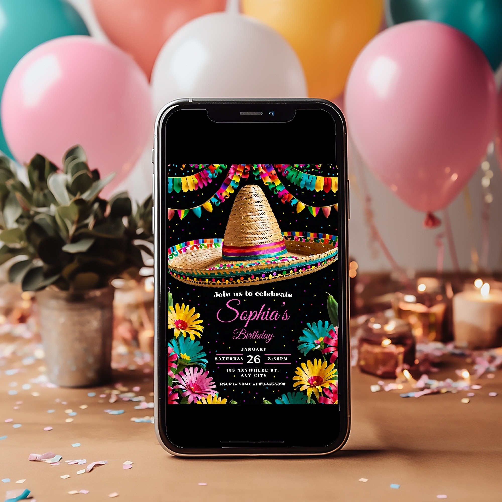 Fiesta Birthday Party Invitation, Mexican Fiesta Theme, Mexican Theme ...