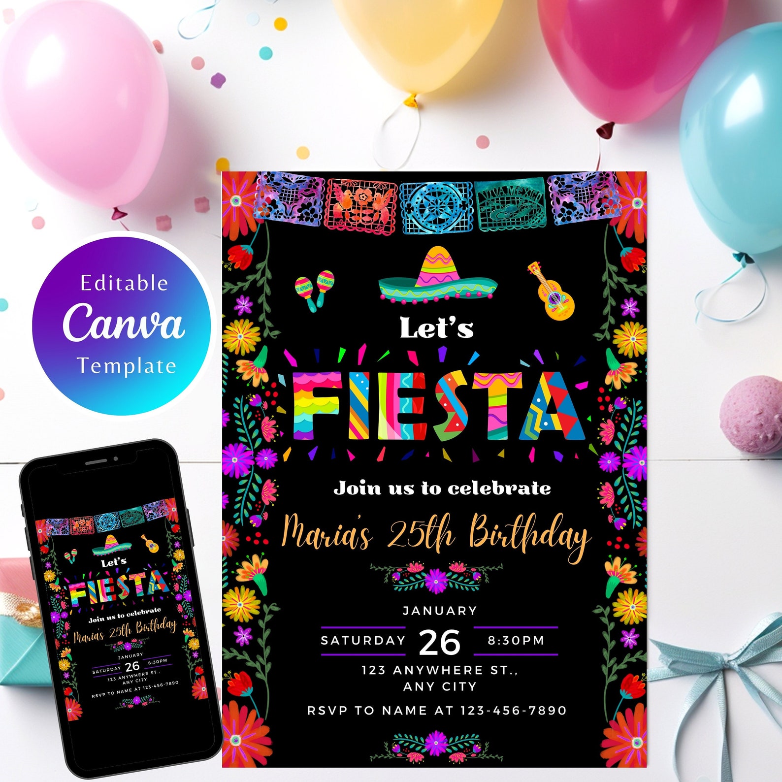Fiesta Birthday Party Invitation, Mexican Fiesta Theme, Mexican Theme ...