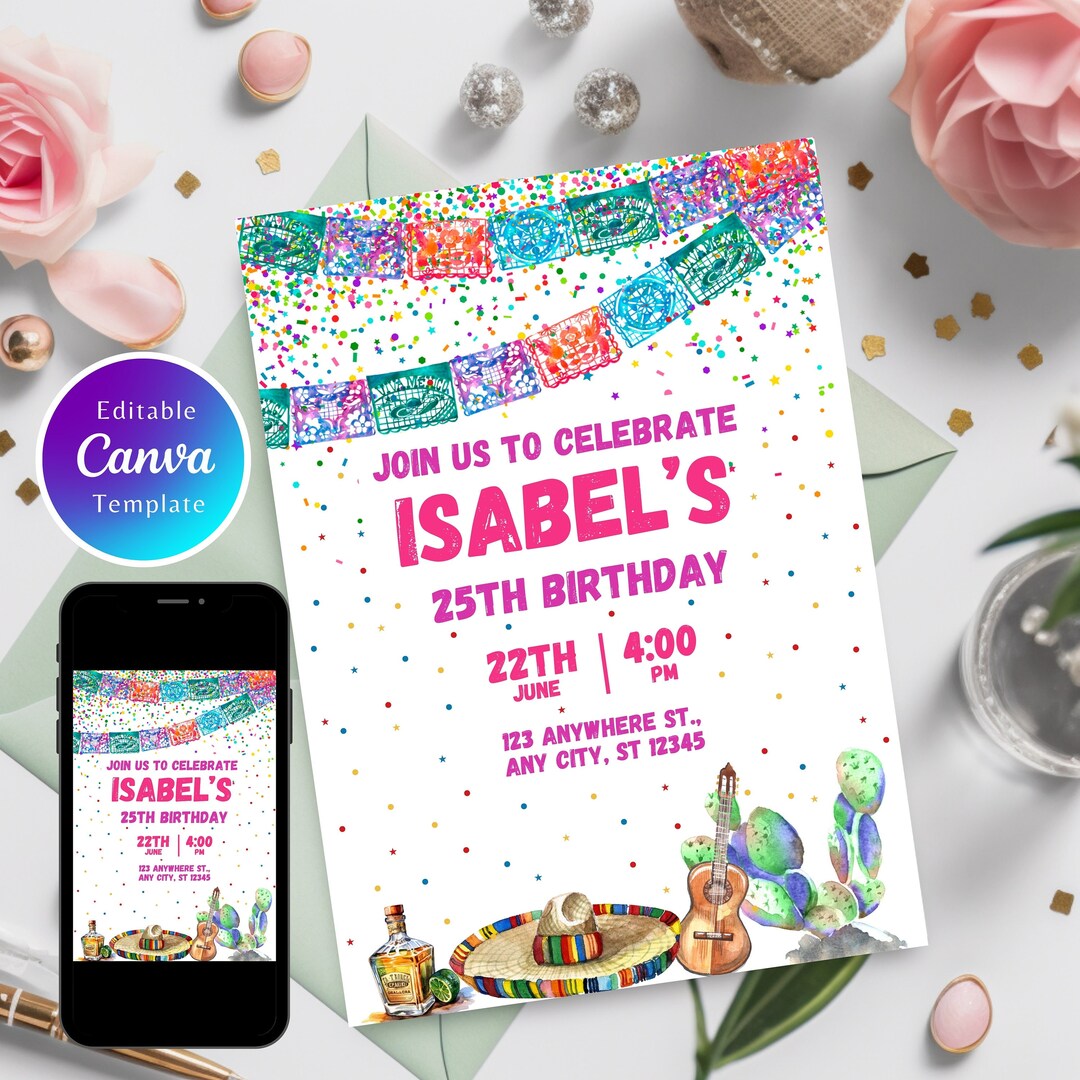 Fiesta Birthday Party Invitation, Mexican Fiesta Theme, Mexican Theme ...