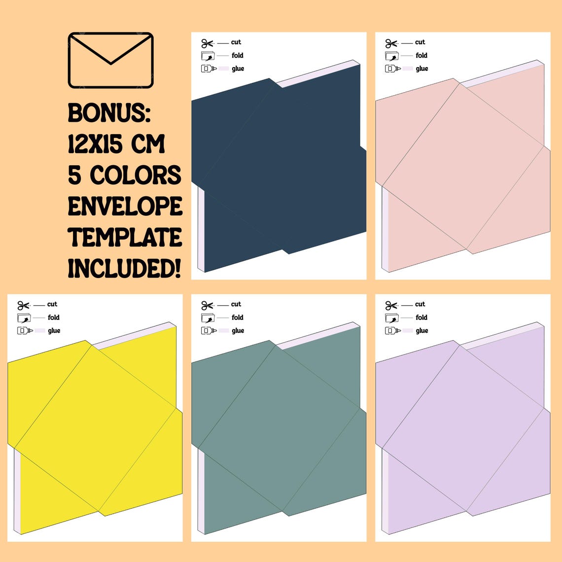 Pastel Birthday Card Set: Minimalist Design + DIY Envelopes (digital ...