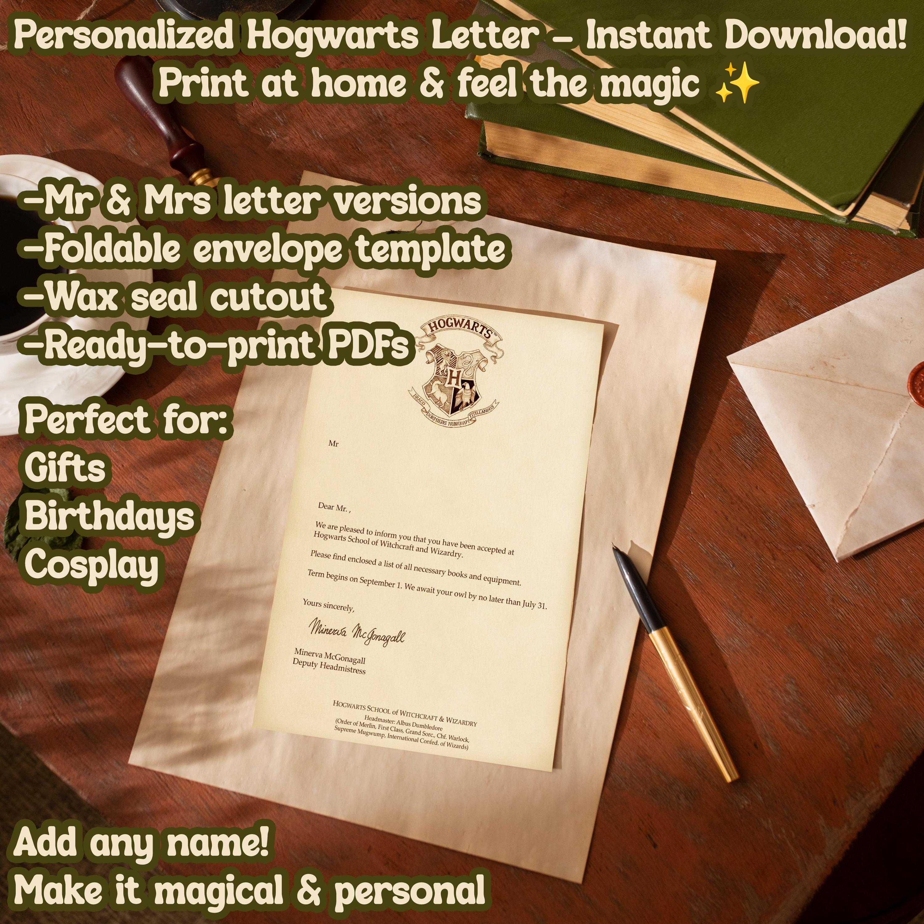 Printable Hogwarts Acceptance Letter – Mr & Mrs Versions + DIY Envelope ...