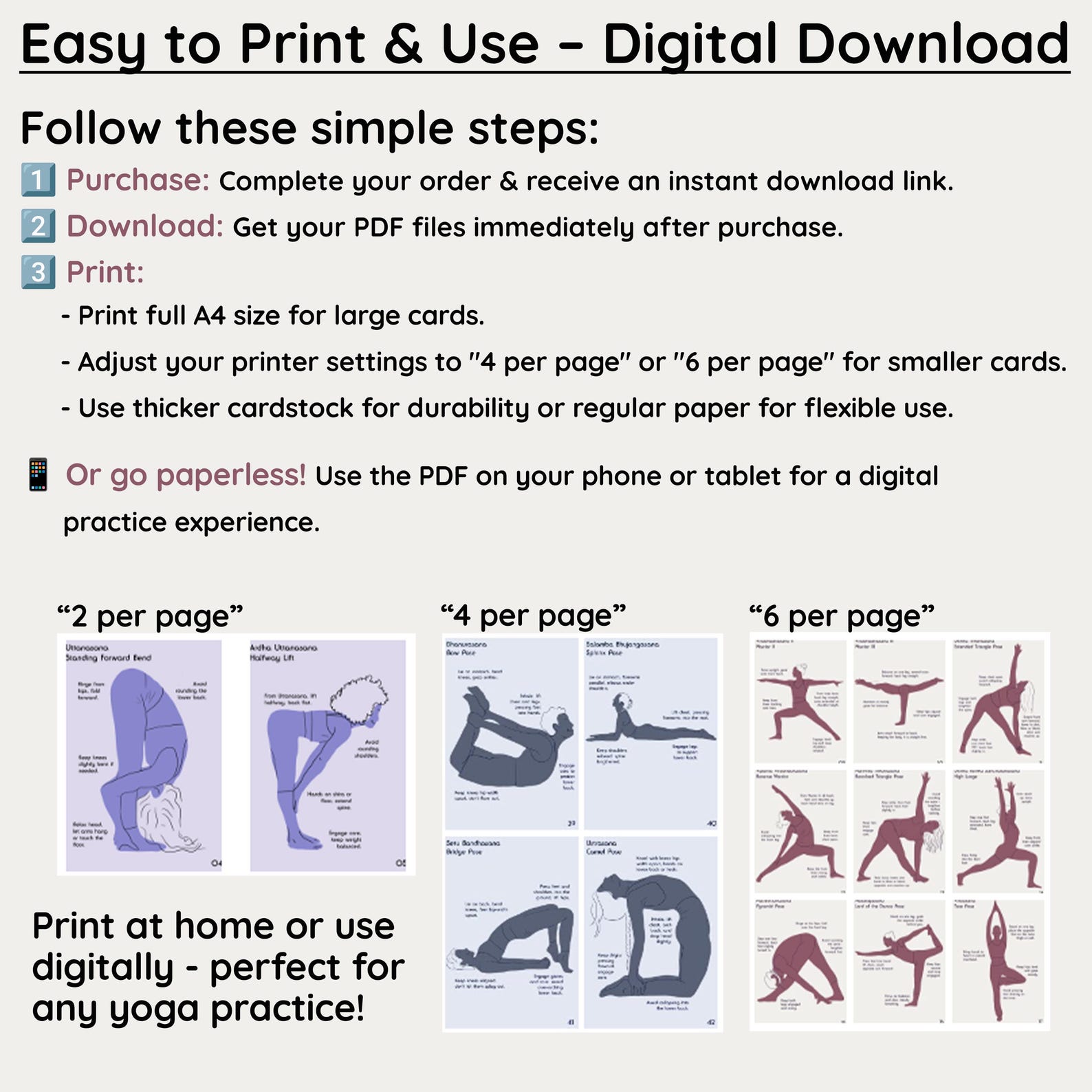 Yoga Pose Cards: Illustrated Flashcards for Beginners (digital Download ...