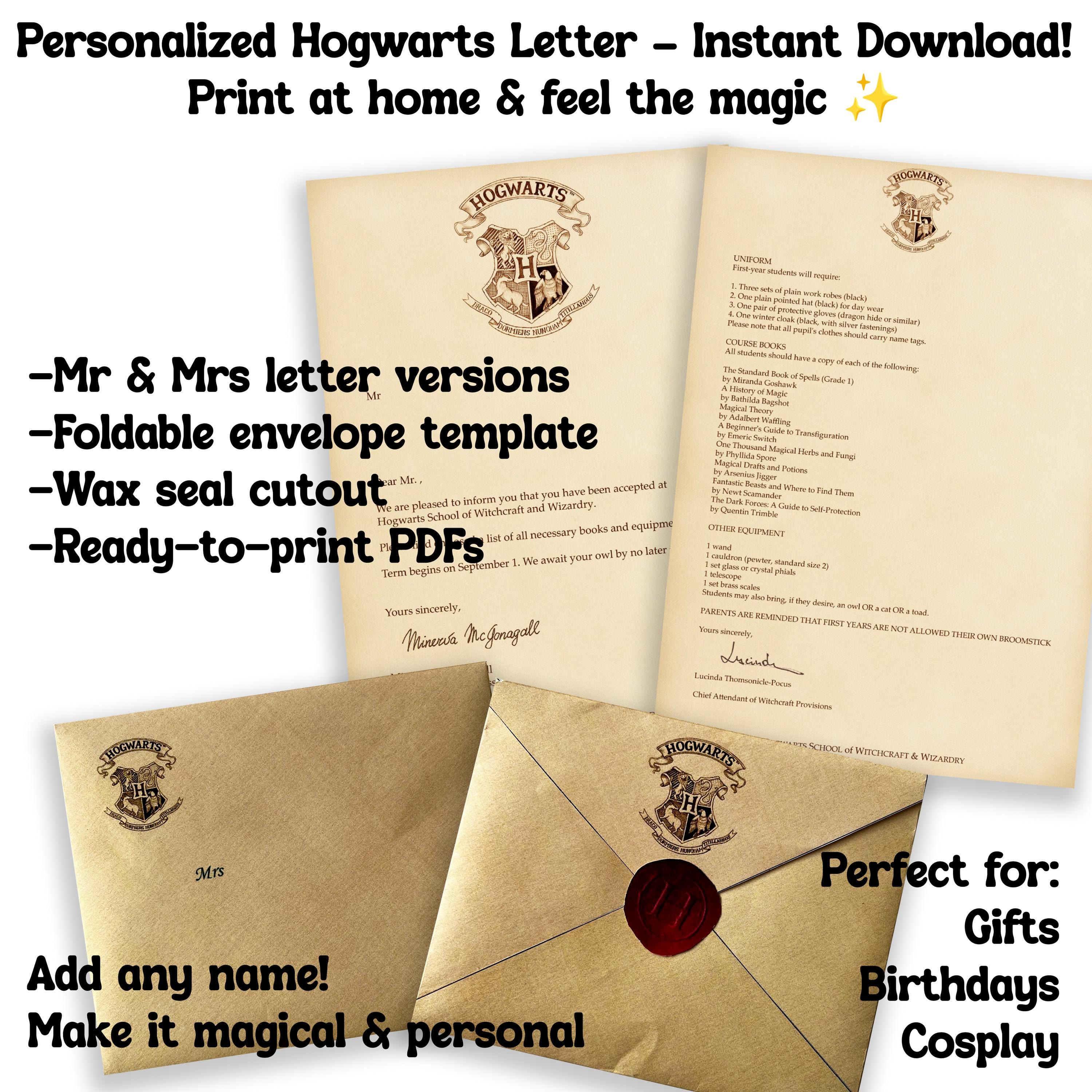 Printable Hogwarts Acceptance Letter – Mr & Mrs Versions + DIY Envelope ...