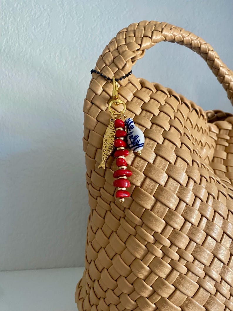 Red Beaded Keychain- Gold Sardine Keychain, Italian Summer Charm Bag ...