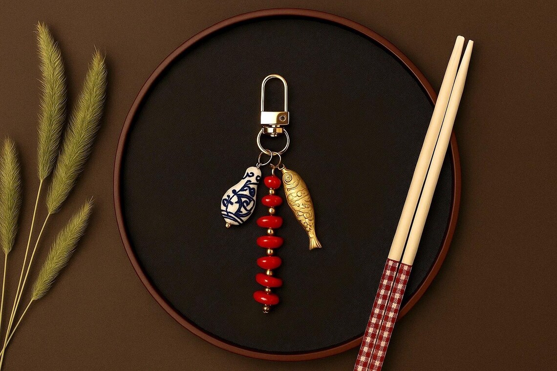 Red Beaded Keychain- Gold Sardine Keychain, Italian Summer Charm Bag ...
